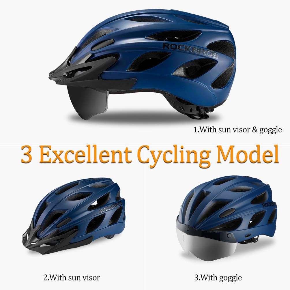 ROCKBROS Lightweight Cycling Helmet with Removable Goggles Sun Visor ...