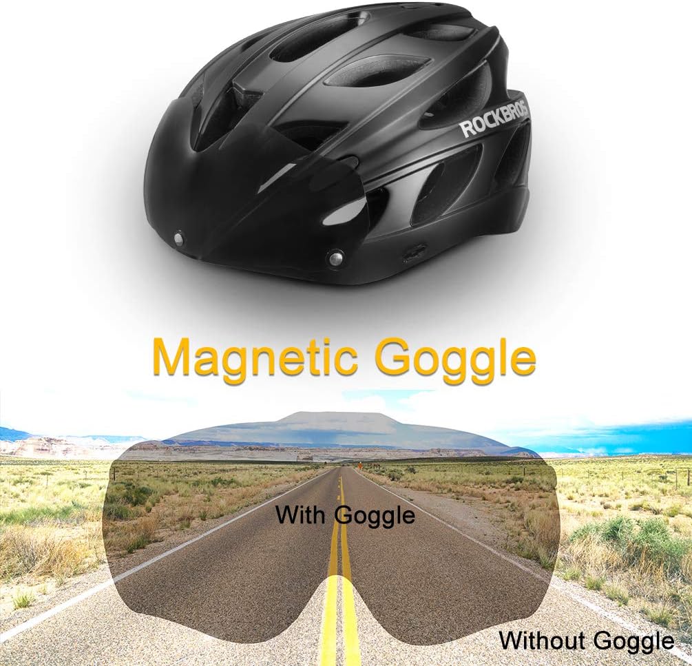 ROCKBROS Lightweight Cycling Helmet with Removable Goggles Sun Visor ...