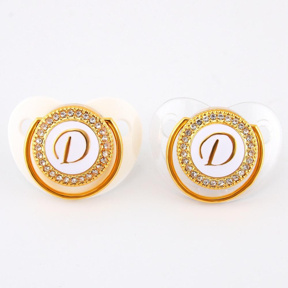 Modern Luxury Diamond Transparent Baby Pacifier Luxury Initials Letter ...
