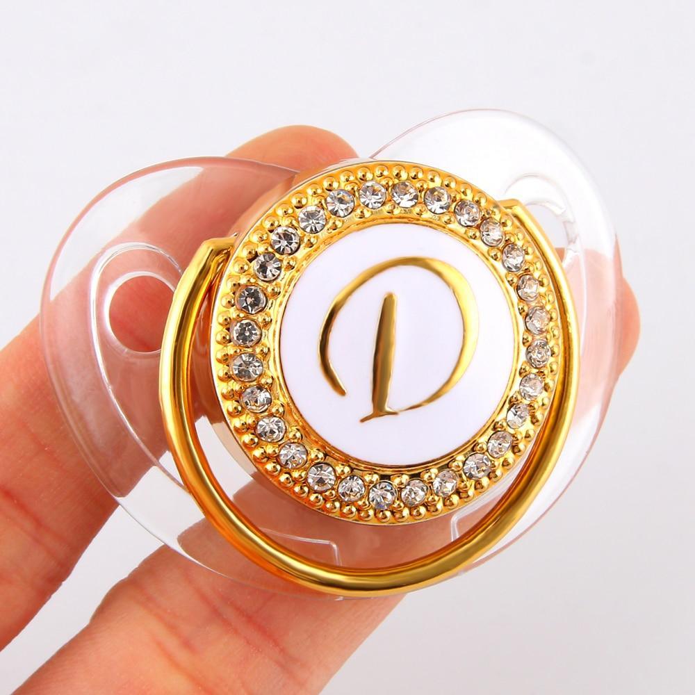 Modern Luxury Diamond Transparent Baby Pacifier Luxury Initials Letter ...