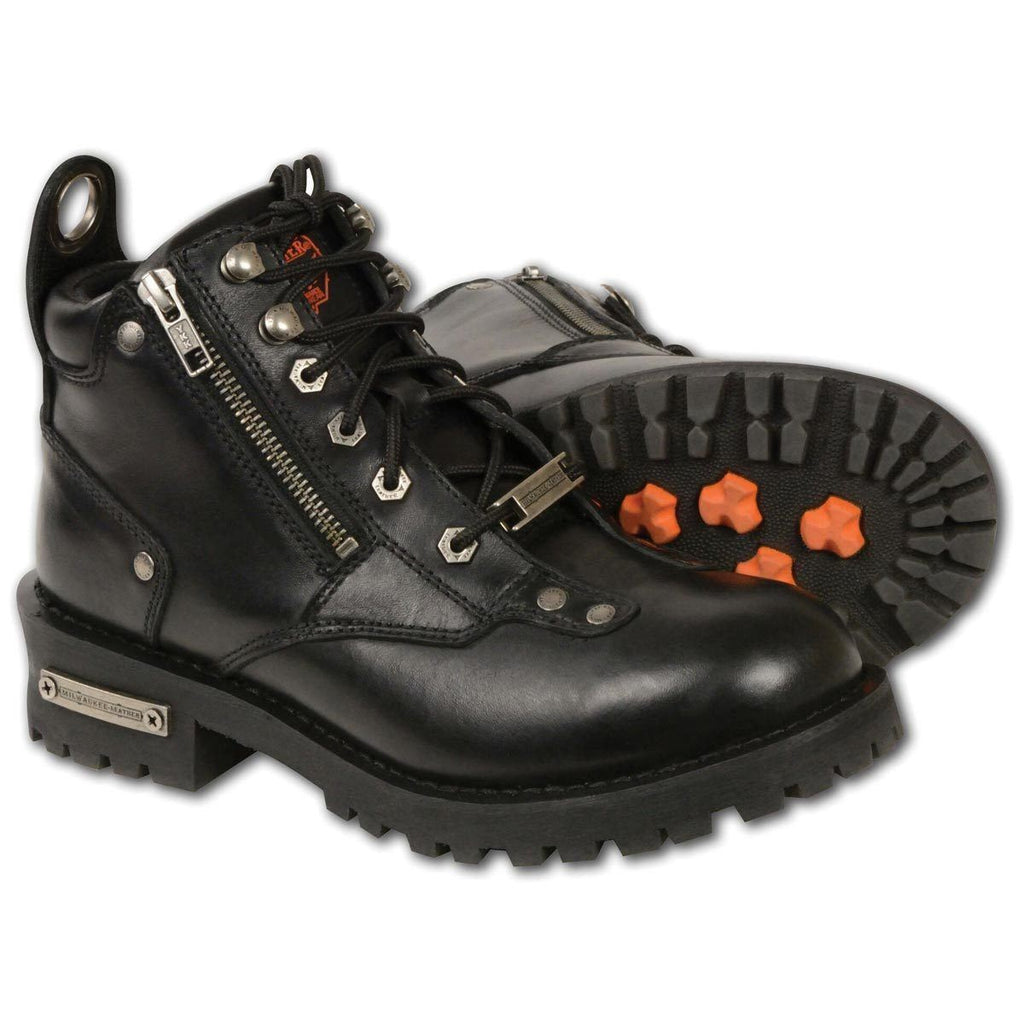 MBL9335 Women's Premium Black Leather Low Cut Lace-Up Motorcycle Ridin ...